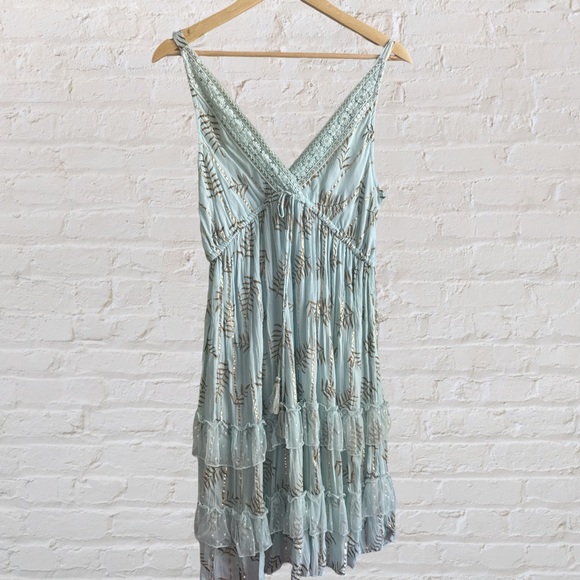 Ananta | Dresses | Boho Chic Mint Green Lace Gold Trim Maxi Dress ...